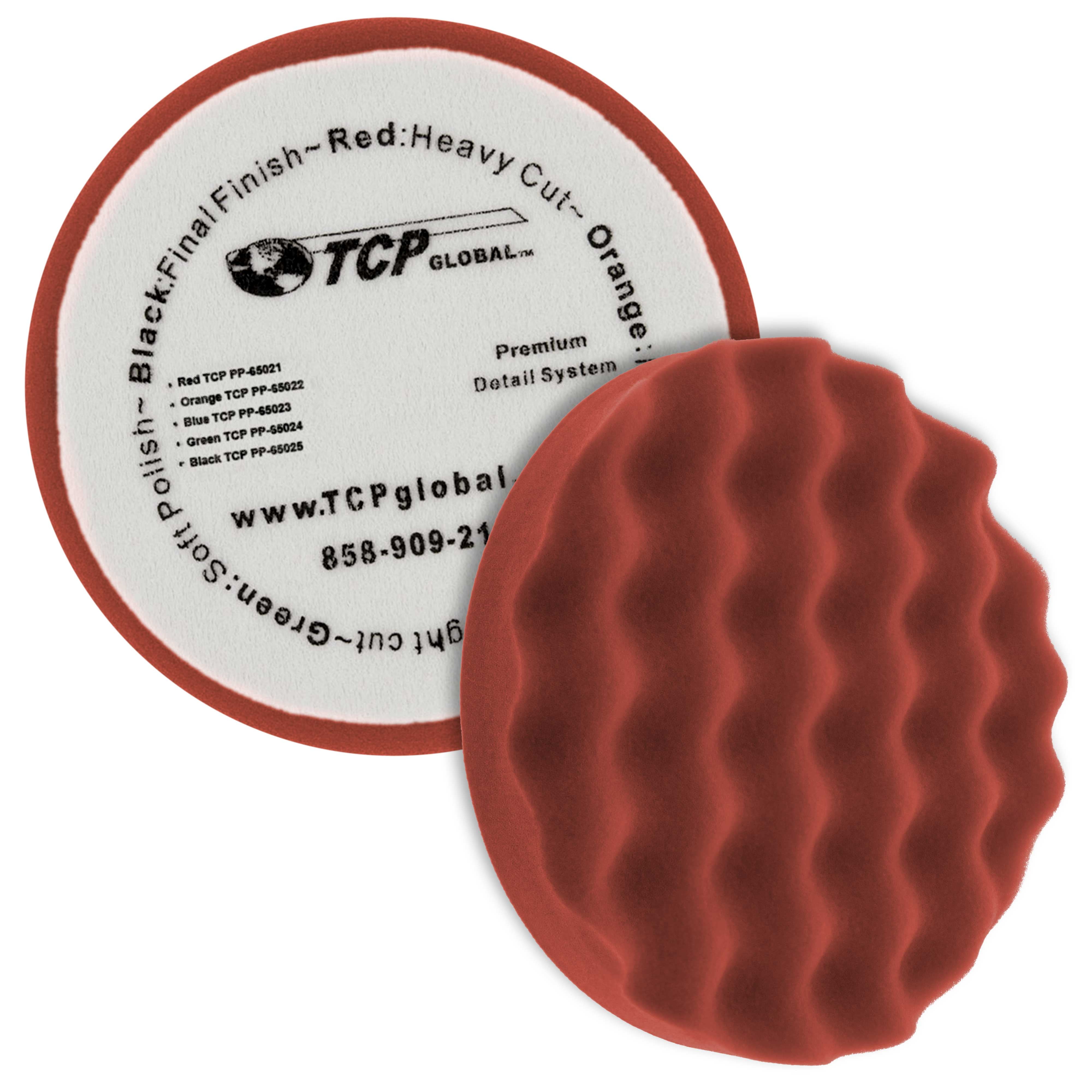 6.5" Red Waffle Heavy Cut Grip Foam Polish Buff Pad - DA Hook & Loop ...
