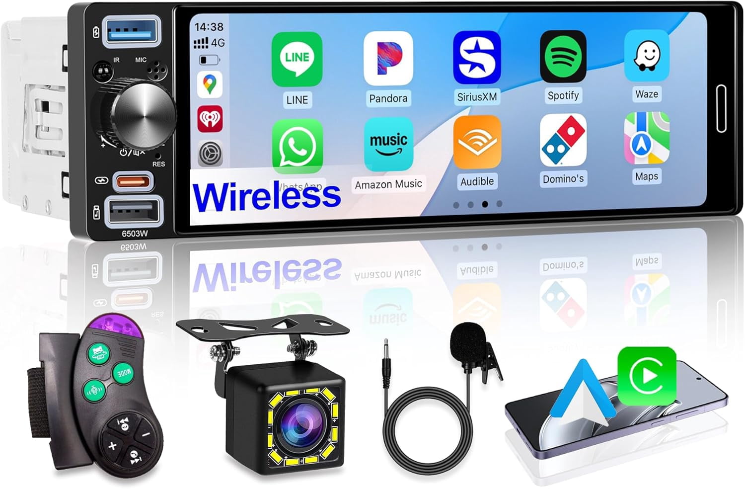 6.5" Single Din Stereo, , 5.2, Radio with In- IPS Touchscreen,FM/AM/RDS, Dual Type-C, Backup ...