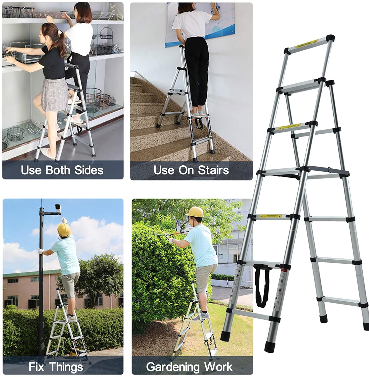 Aluminum 5+6 Step Ladder, 150KG/330lb, Portable Extendable for Home ...