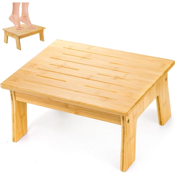 6.5" Wooden Bed Step Stool, 300 Lbs Capacity Small Bamboo Foot Stool ...