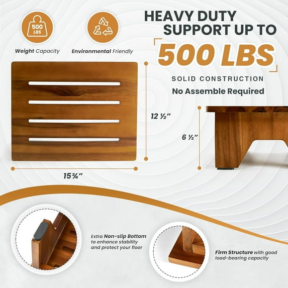 6.5" Wooden One-Step Stool – Acacia Step Stool for Adults, Elderly ...