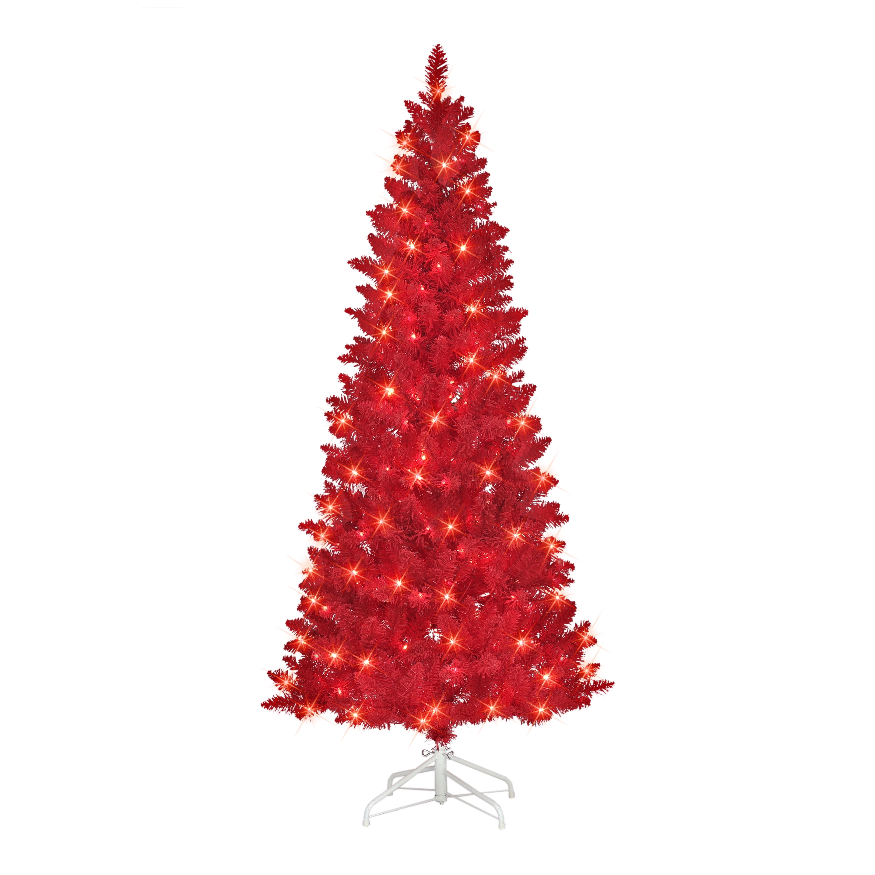 6.5 ft Pre-lit Flocked Fashion Red Tree 475 Tips 200 UL Clear ...