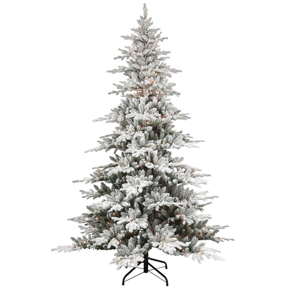 6.5 ft Pre-lit Flocked Utah Fir Tree 1569 PE/PVC Tips 350 UL Clear ...