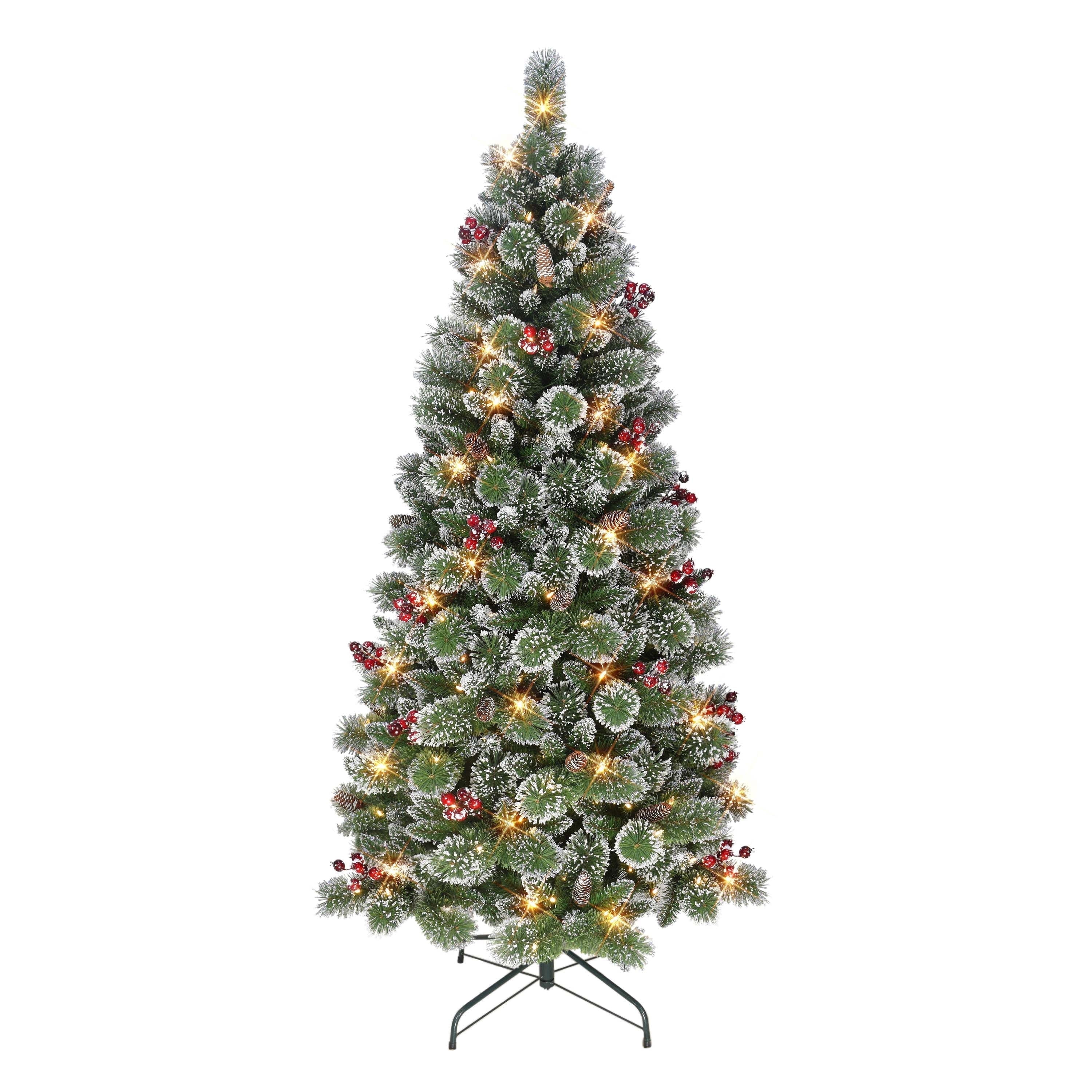 6.5 ft Pre-lit Snowy Valley Pine Tree 559 Tips 200 Warm White LED ...