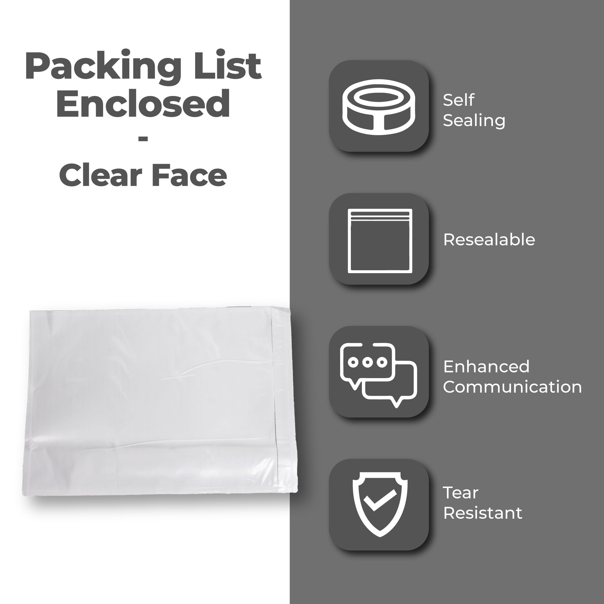 6.5 x 10" Packing List Envelopes, Clear Face 1000/Case White Back/Clear ...
