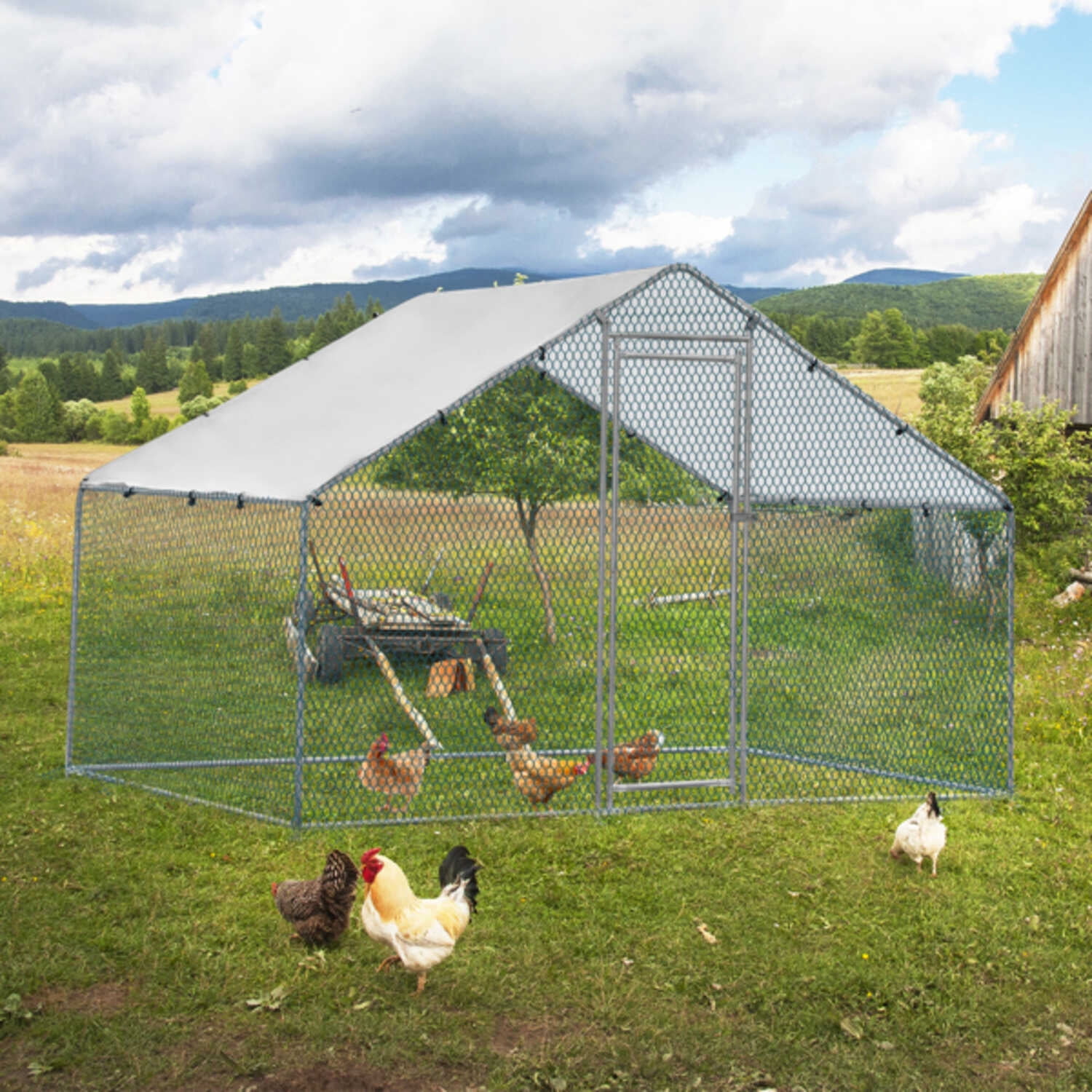 6.5 x 10 ft Large Metal Chicken Coop, Walk-in Poultry Cage Chicken Hen ...