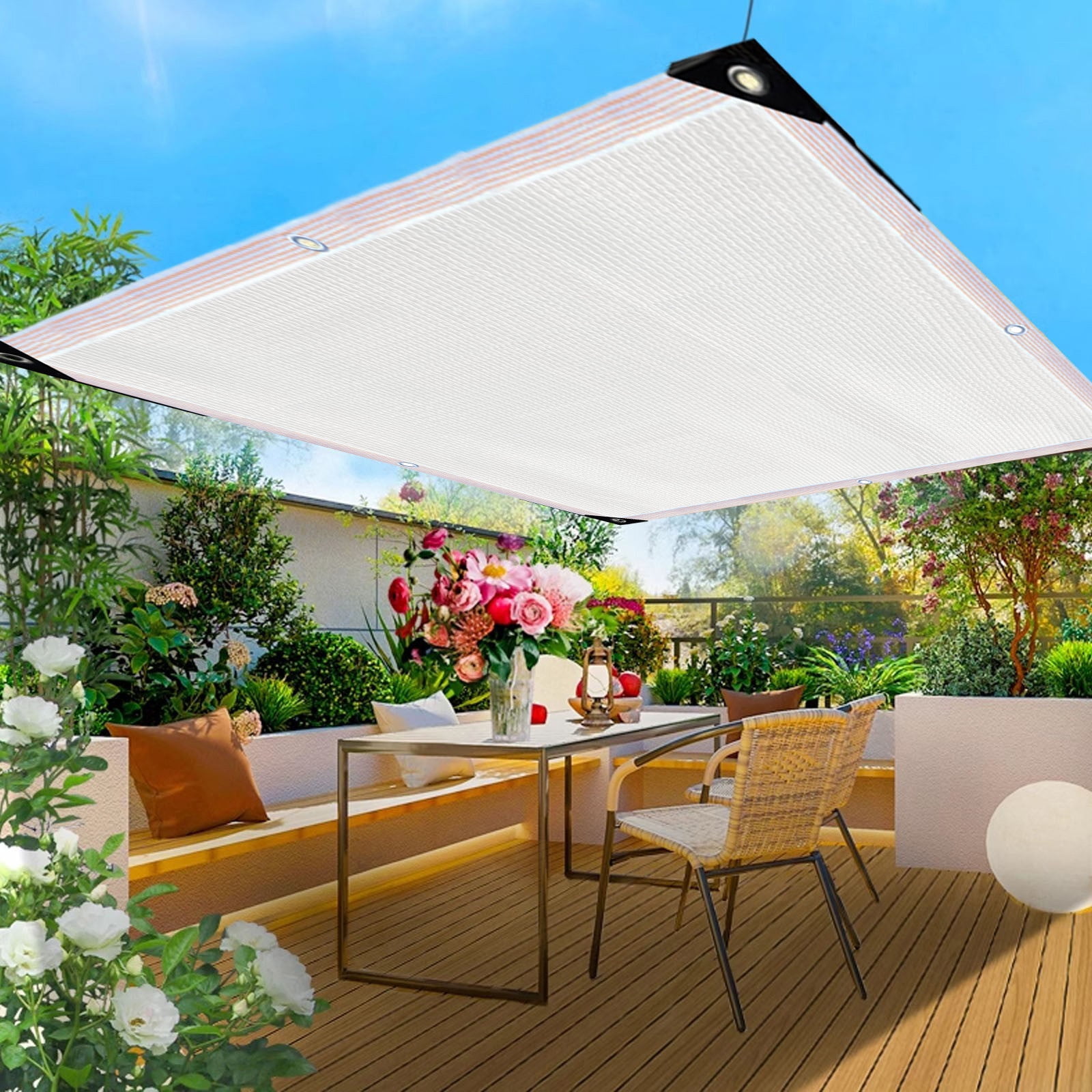 6.5 x 6.5 FT White Rectangle Sun Shade Sail Shade Cloth Canopy with ...