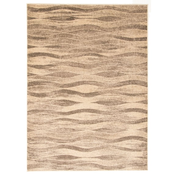 6.5' x 9.5' Ivory and Gray Wave Striped Rectangular Area Throw Rug ...