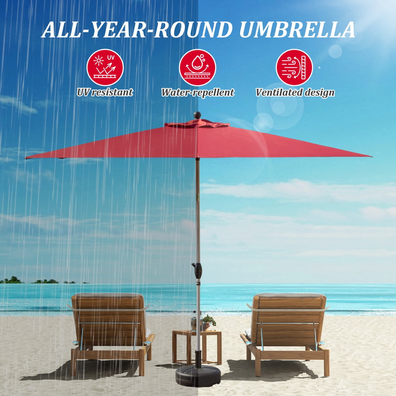 6.5'x10' Rectangle Patio Umbrella with Crank and Tilt - UV Resistant ...