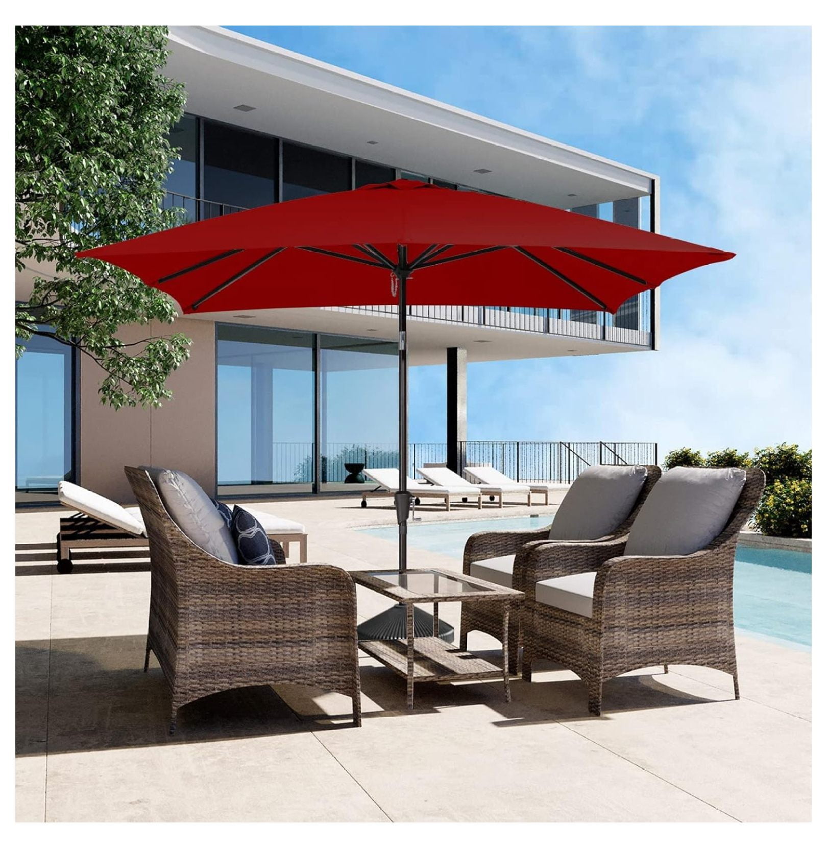 6.5'x10' Rectangular Patio Umbrellas Outdoor Large Market Umbrella With ...