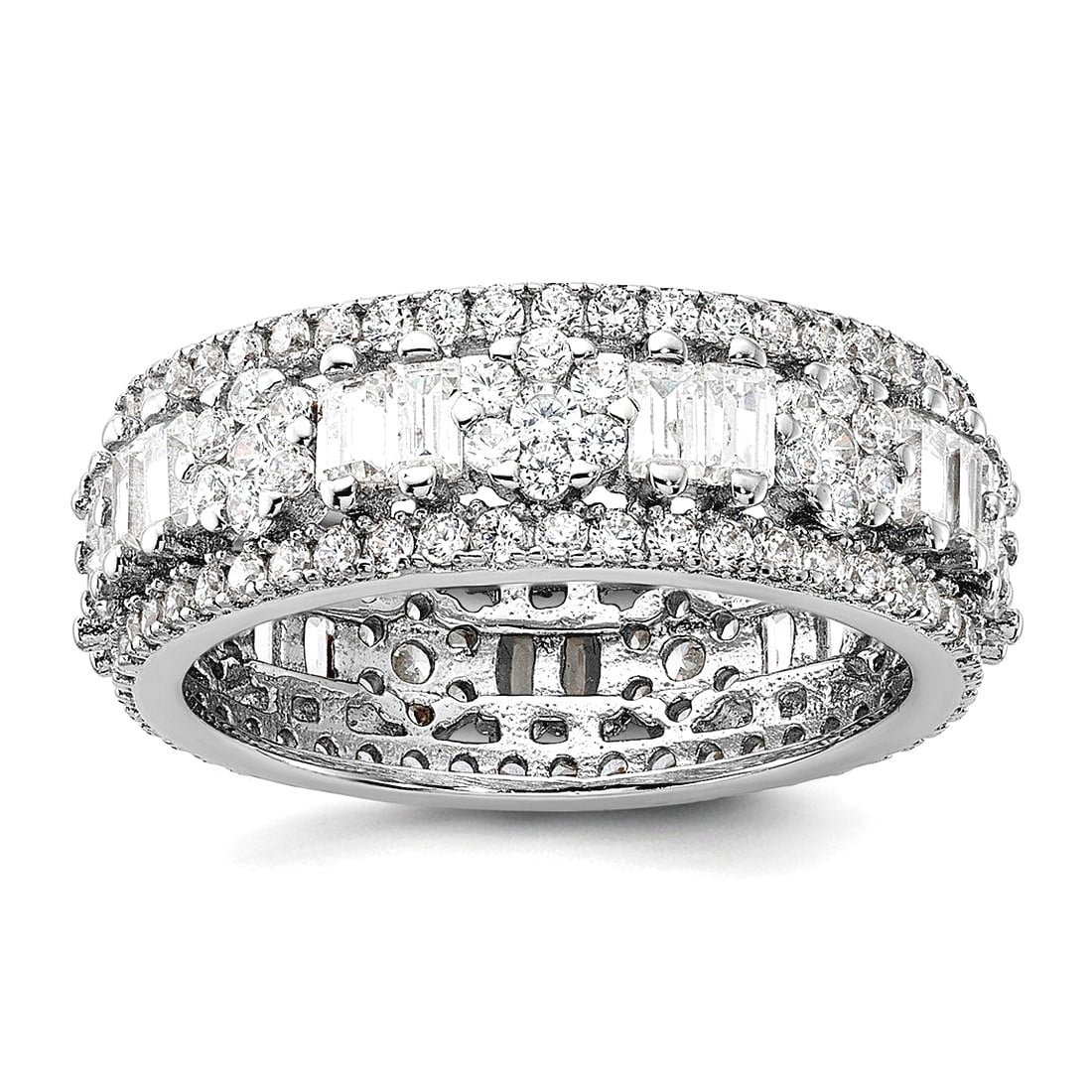 6.50mm 925 Sterling Silver Rhodium Plated Cubic Zirconia Eternity Band ...