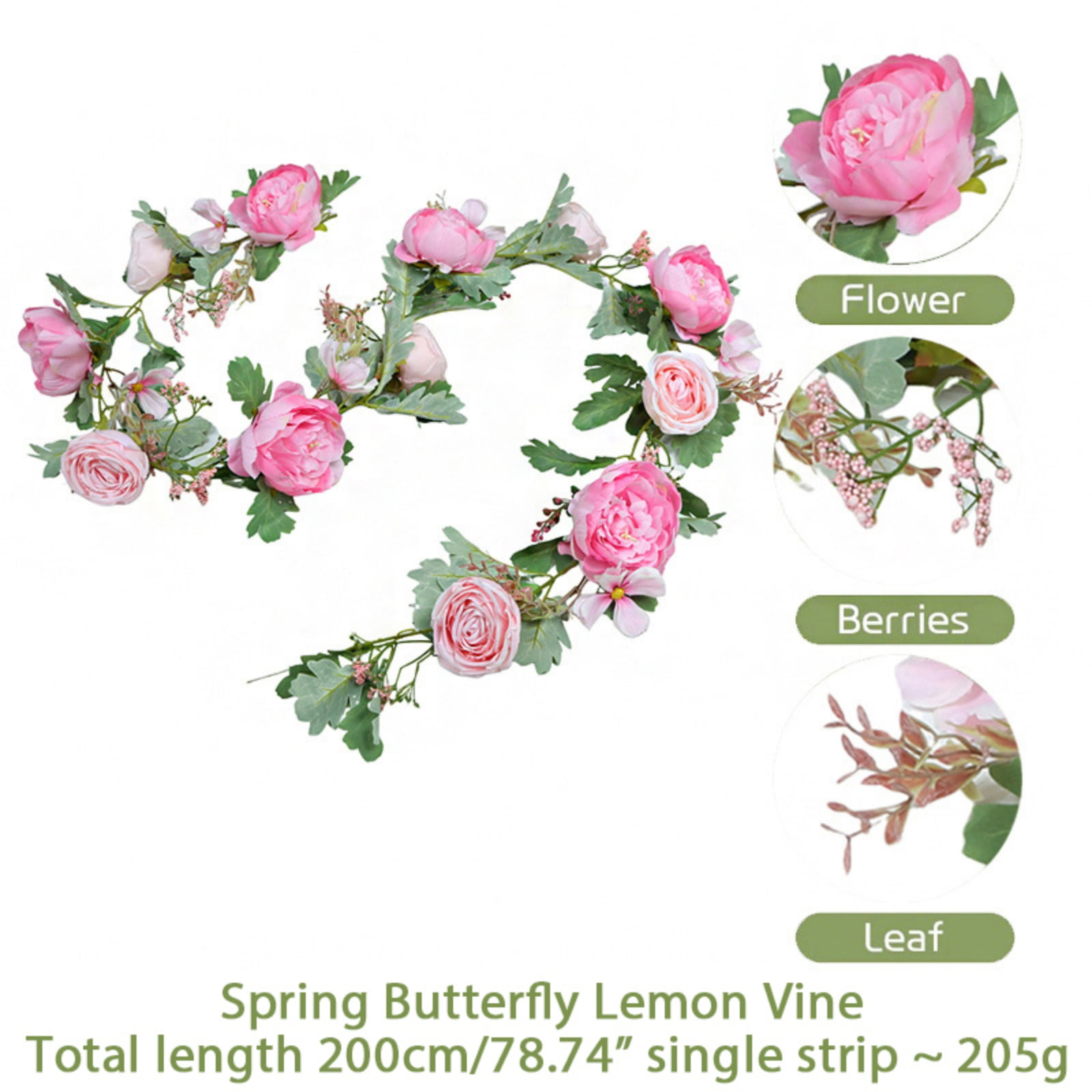 6.56 FT Artificial Rose Garlands Rose Vines Leaves Banners Hanging ...