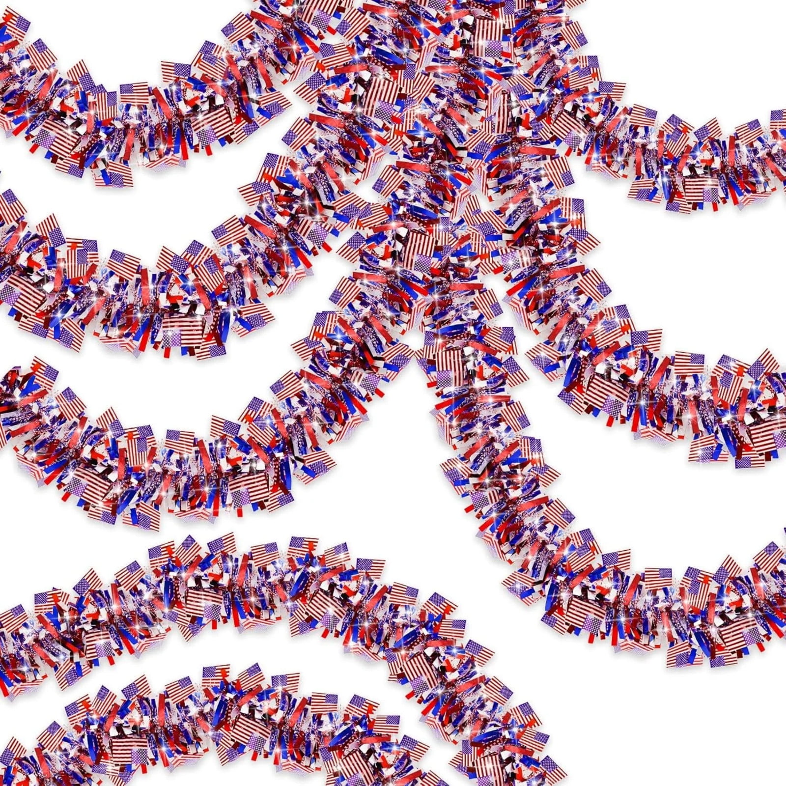 6.56 Feet Patriotic Tinsel Garland Bundle - Red White Blue Metallic ...