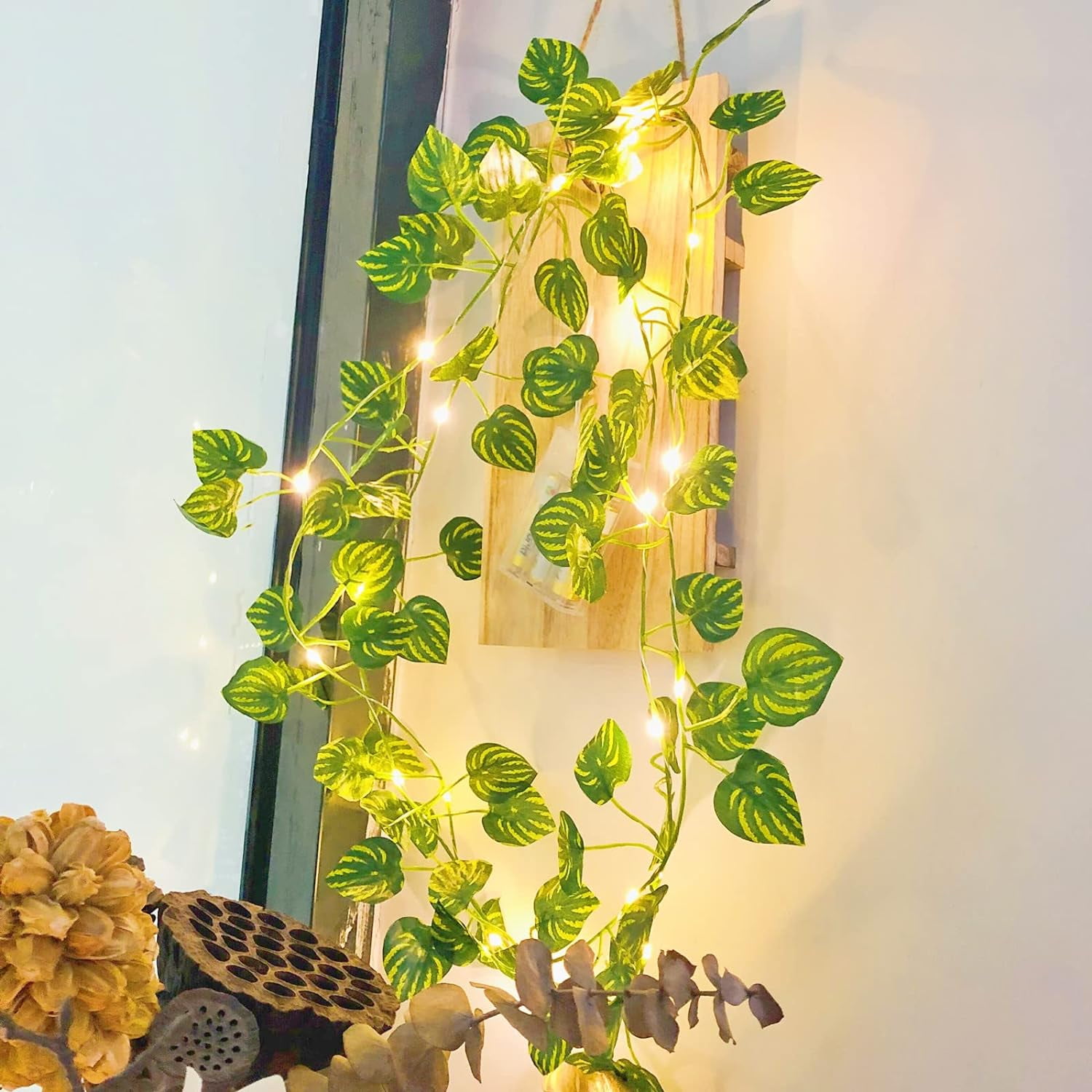 6.56 Ft Vines with Fairy Lights Battery Operated, 20 LEDs Artificial ...