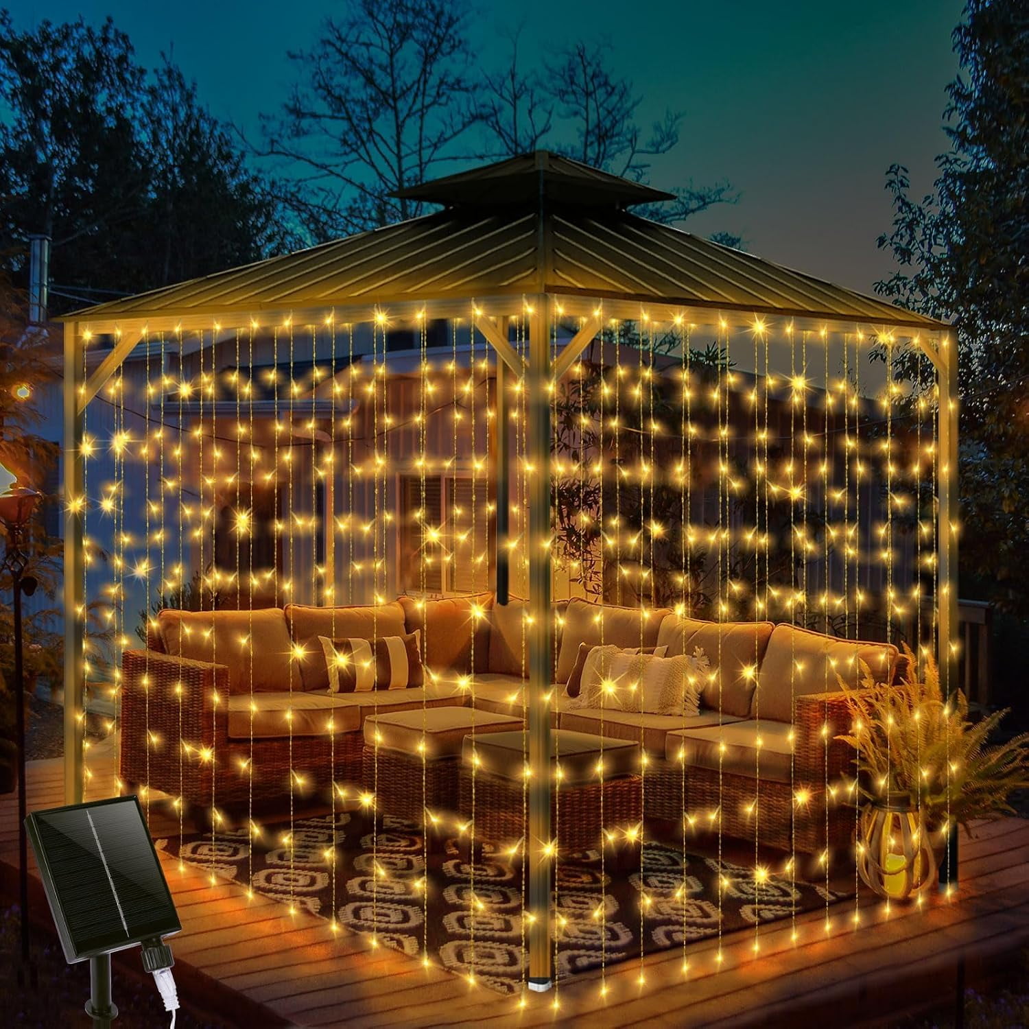 * 6.56FT Large Size Solar Curtain Lights Outdoor, 8 Modes Outdoor Solar ...