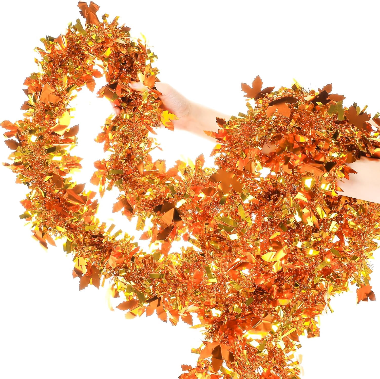 6.56Ft Thanksgiving Tinsel Garland, Golden Maple Leaf Metallic Twist ...