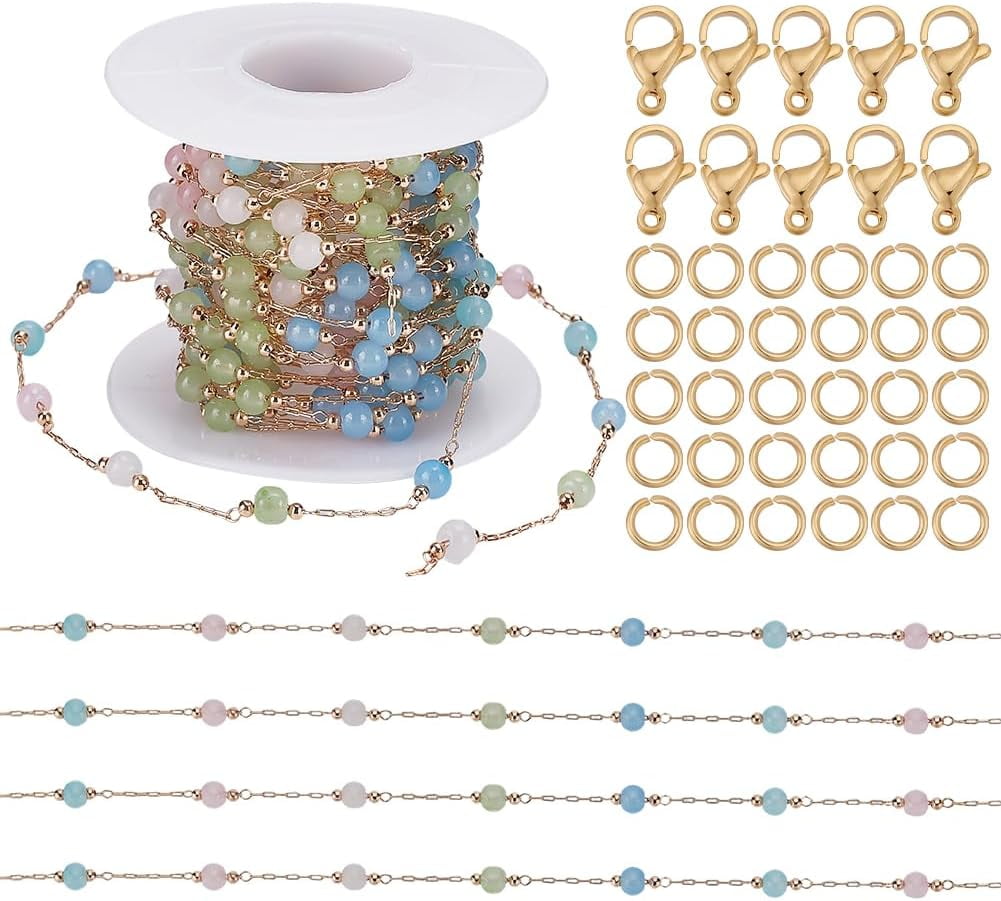 6.56Yard Colorful Satellite Bead Chain Bulk Golden Brass Beaded Chain ...