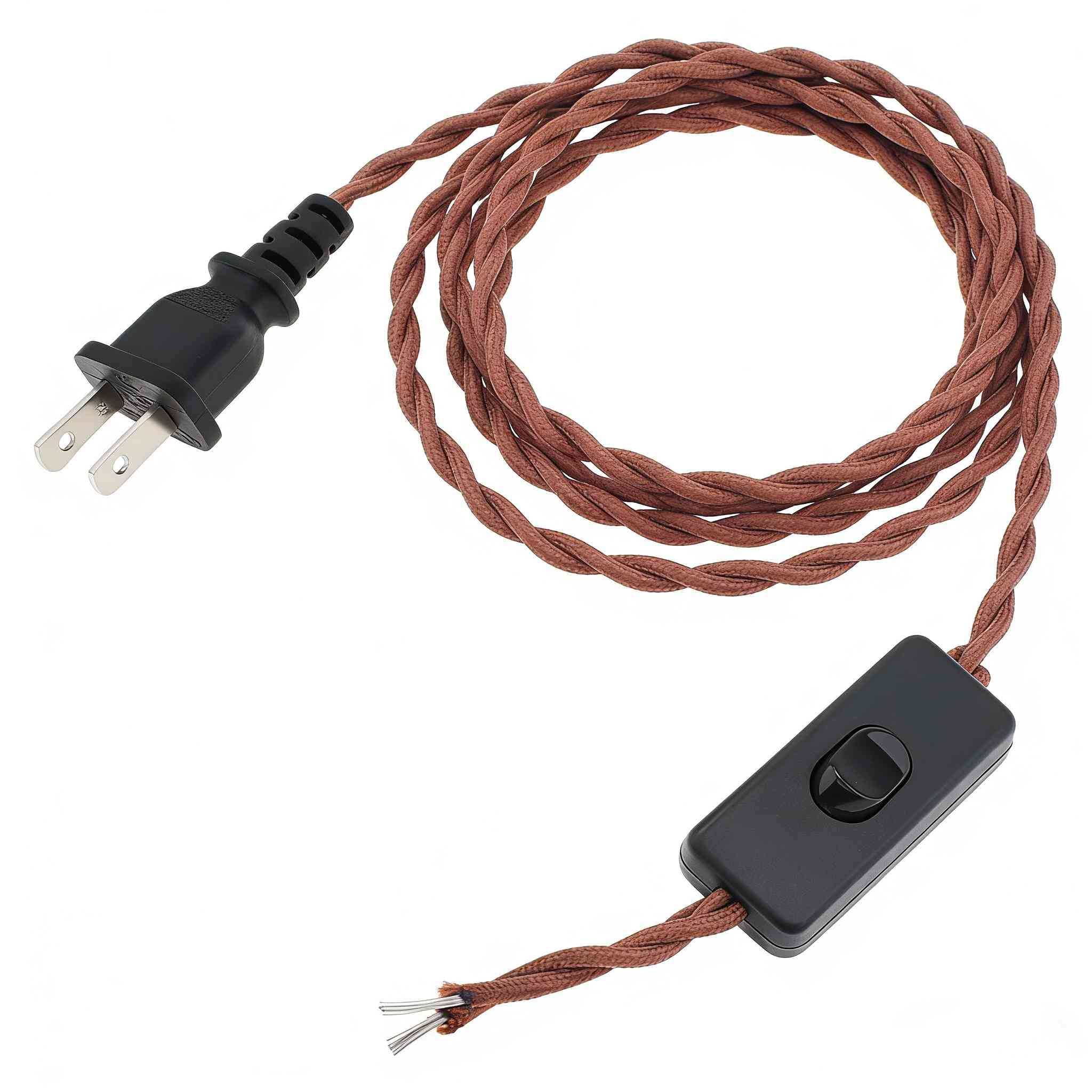 6.56ft Twisted Cloth Covered Lamp Cord with Switch Button and Molded ...