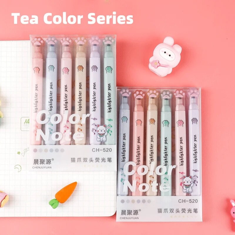 6/5Colors/box Double Headed Highlighter Pen Set Fluorescent Markers ...