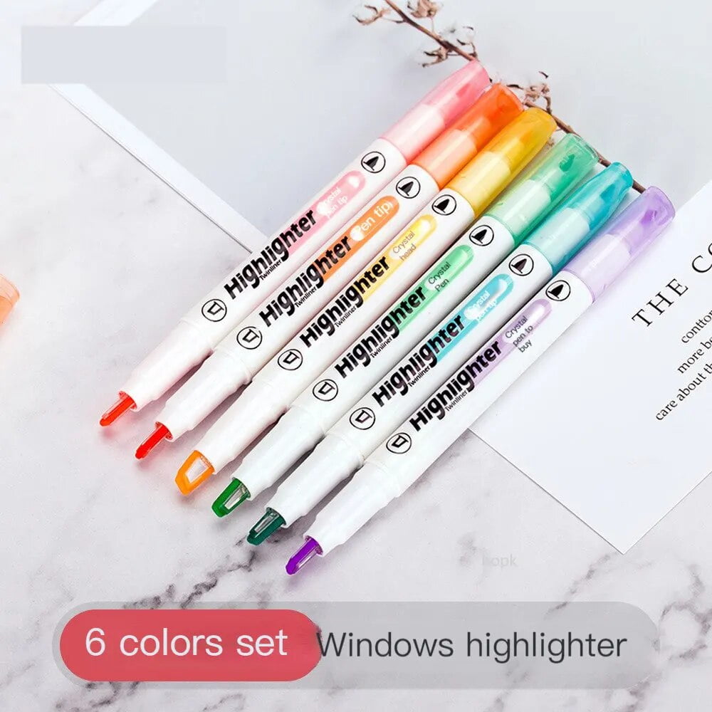 6/5Colors/box Double Headed Highlighter Pen Set Fluorescent Markers ...