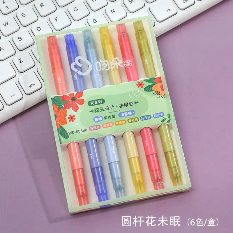 6/5Colors/box Double Headed Highlighter Pen Set Fluorescent Markers ...