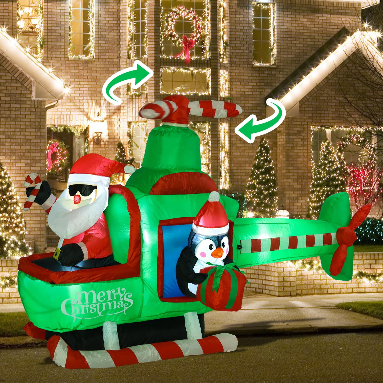 6.5FT Christmas Inflatable Helicopter Santa Claus Yard Decoration ...