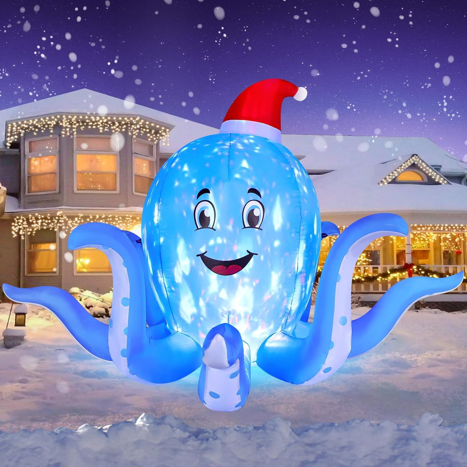 6.5FT Christmas Inflatable Octopus Outdoor Decorations, Blow up Blue ...