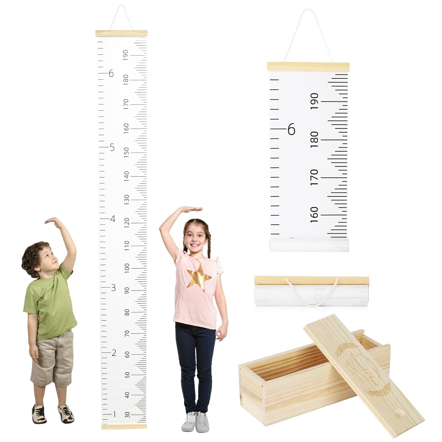 6.5FT Growth Chart for Kids with Wooden Keepsake Box - Children Height ...