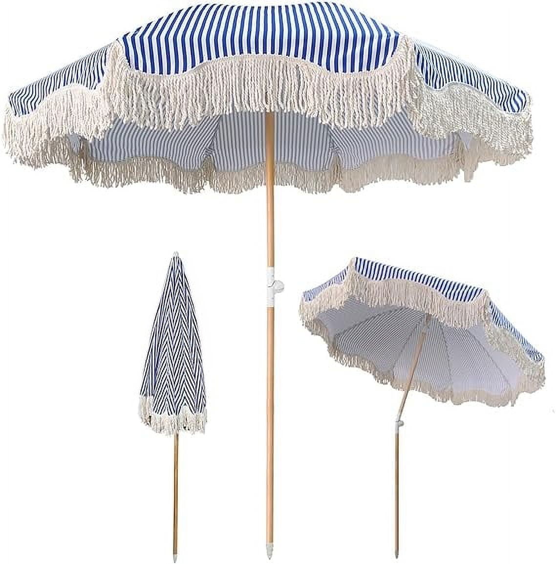 6.5FT Portable Garden Umbrella With Fringe Outdoor Market Patio ...