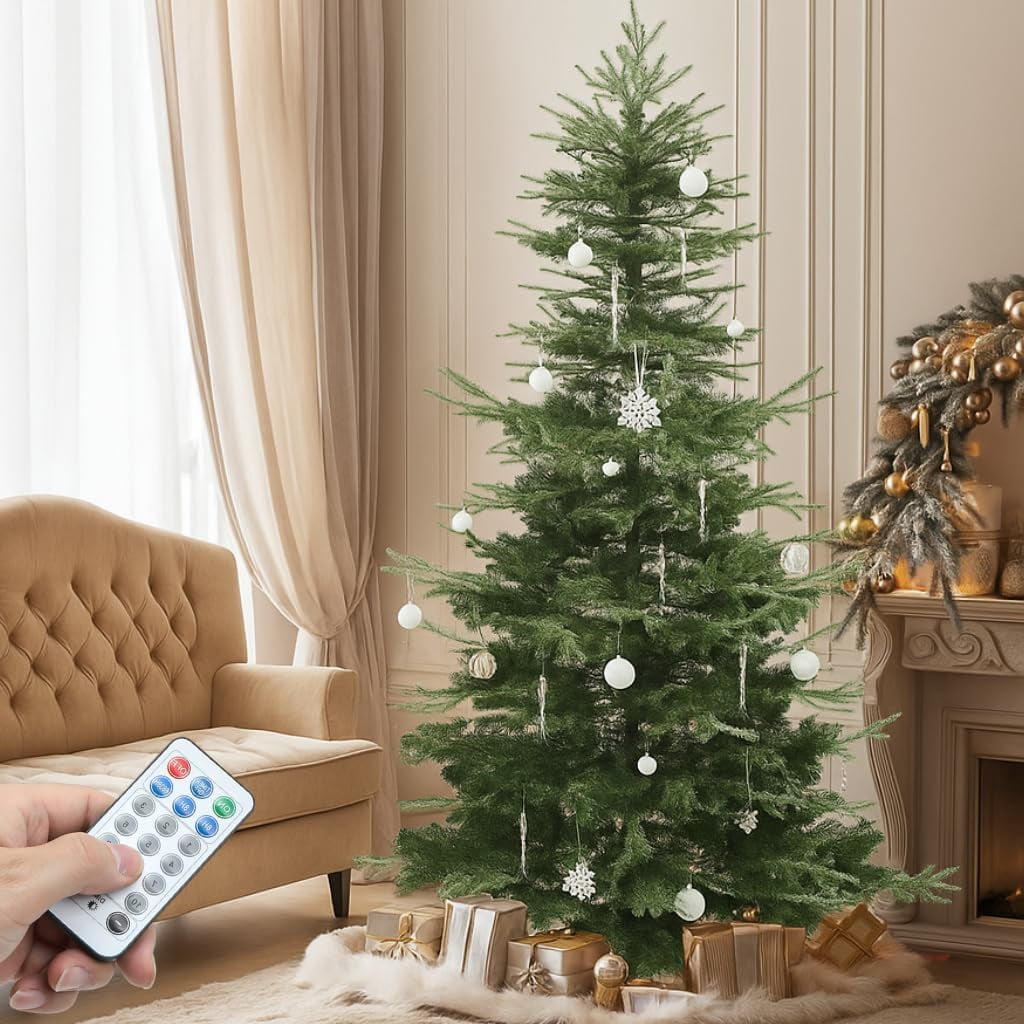 6.5FT Pre-Lit Aspen Fir Artificial Christmas Tree with Remote, Layered ...
