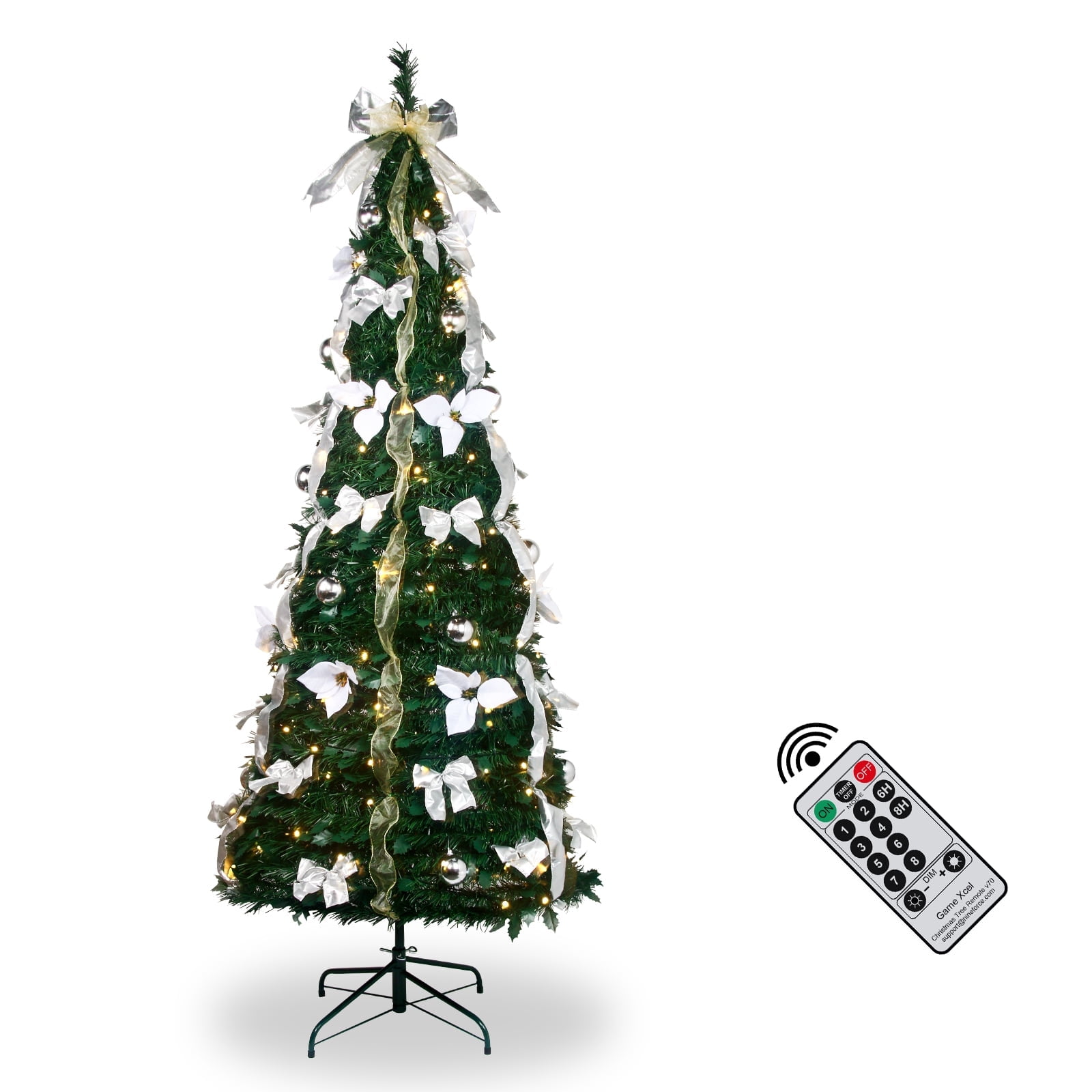 6.5FT Pre Lit Pop Up Christmas Tree with Lights Pre Decorated ...