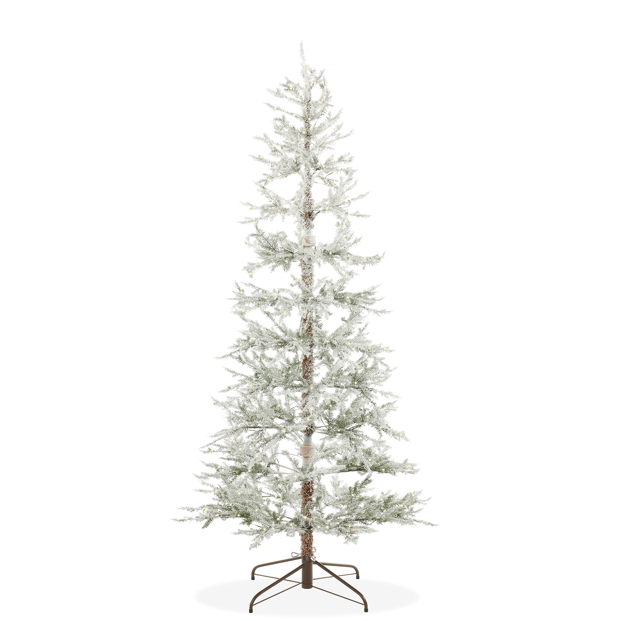Casafield 6.5FT Pre-Lit Flocked Pine Christmas Tree, LED Lights, Sturdy ...