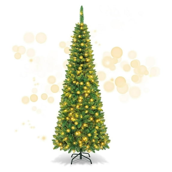 6.5FT Pre-lit Pencil Christmas Tree, Artificial Slim Christmas Tree ...