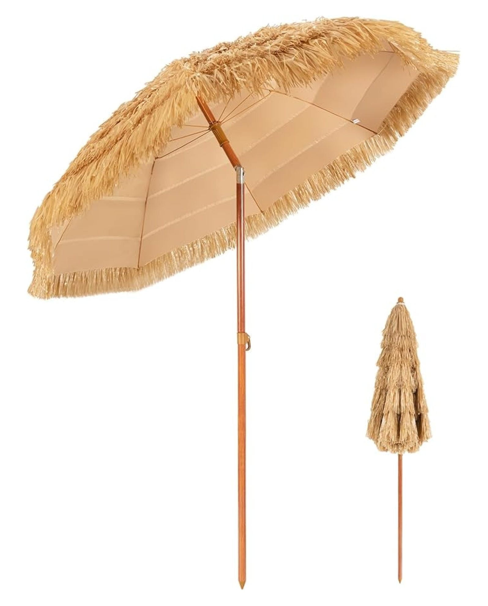 6.5FT Thatched Tiki Patio Umbrella - Hawaiian Style Hula Grass Umbrella ...
