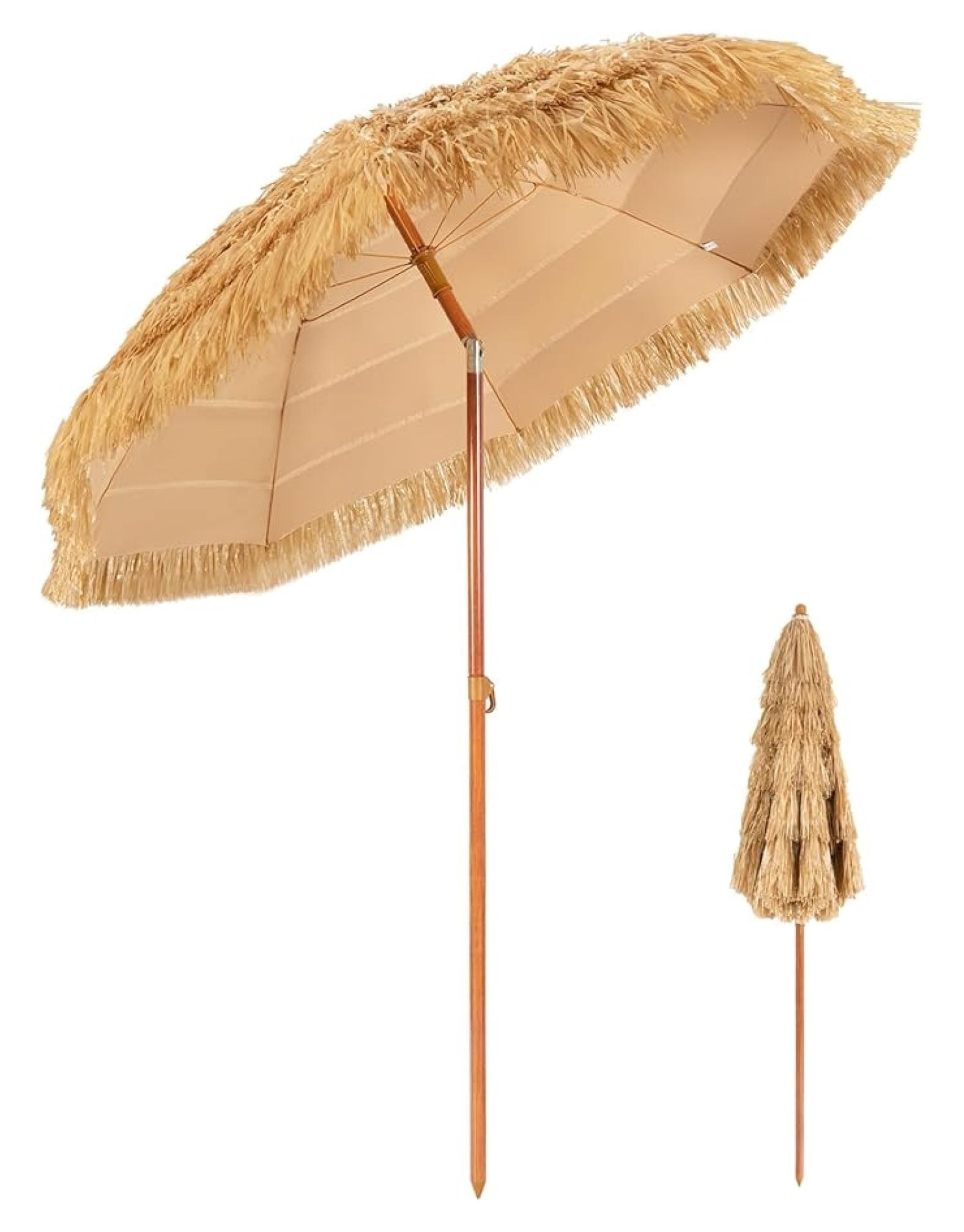 6.5FT Thatched Tiki Patio Umbrella - Hawaiian Style Hula Grass Umbrella ...