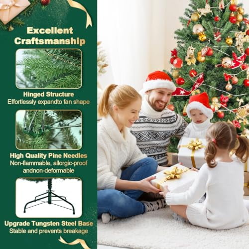 6.5FT Unlit Artificial Christmas Tree, Holiday Green Spruce Xmas Tree ...