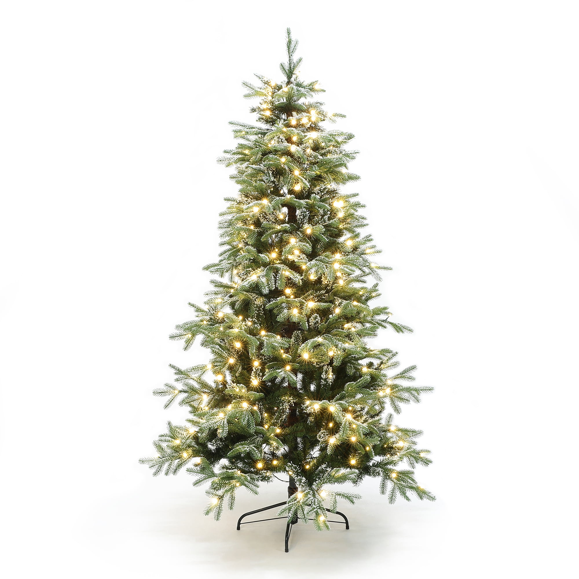 6.5Ft Pre-Lit Snowy PE & PVC Branches Artificial Fir Christmas Tree ...