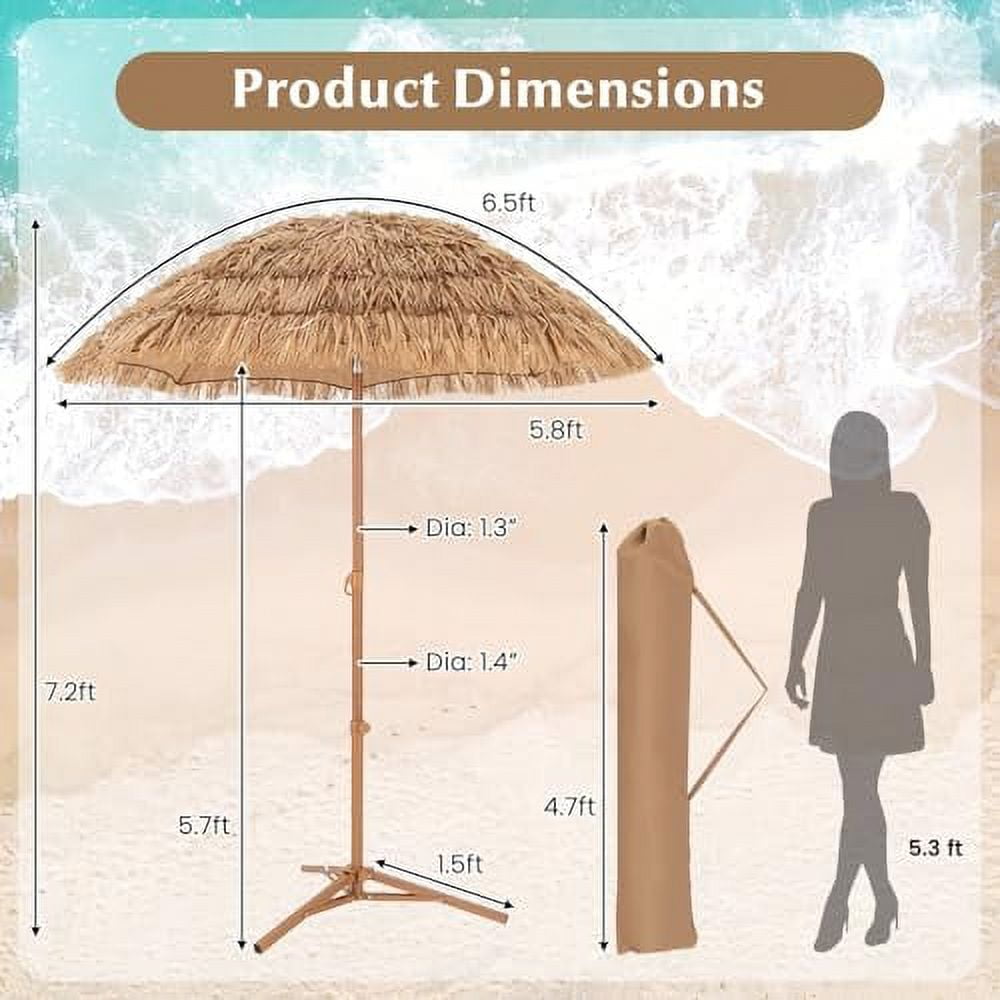 6.5Ft Tiki Umbrella Outdoor Patio, Hawaiian Hula PP Grass Umbrella with ...