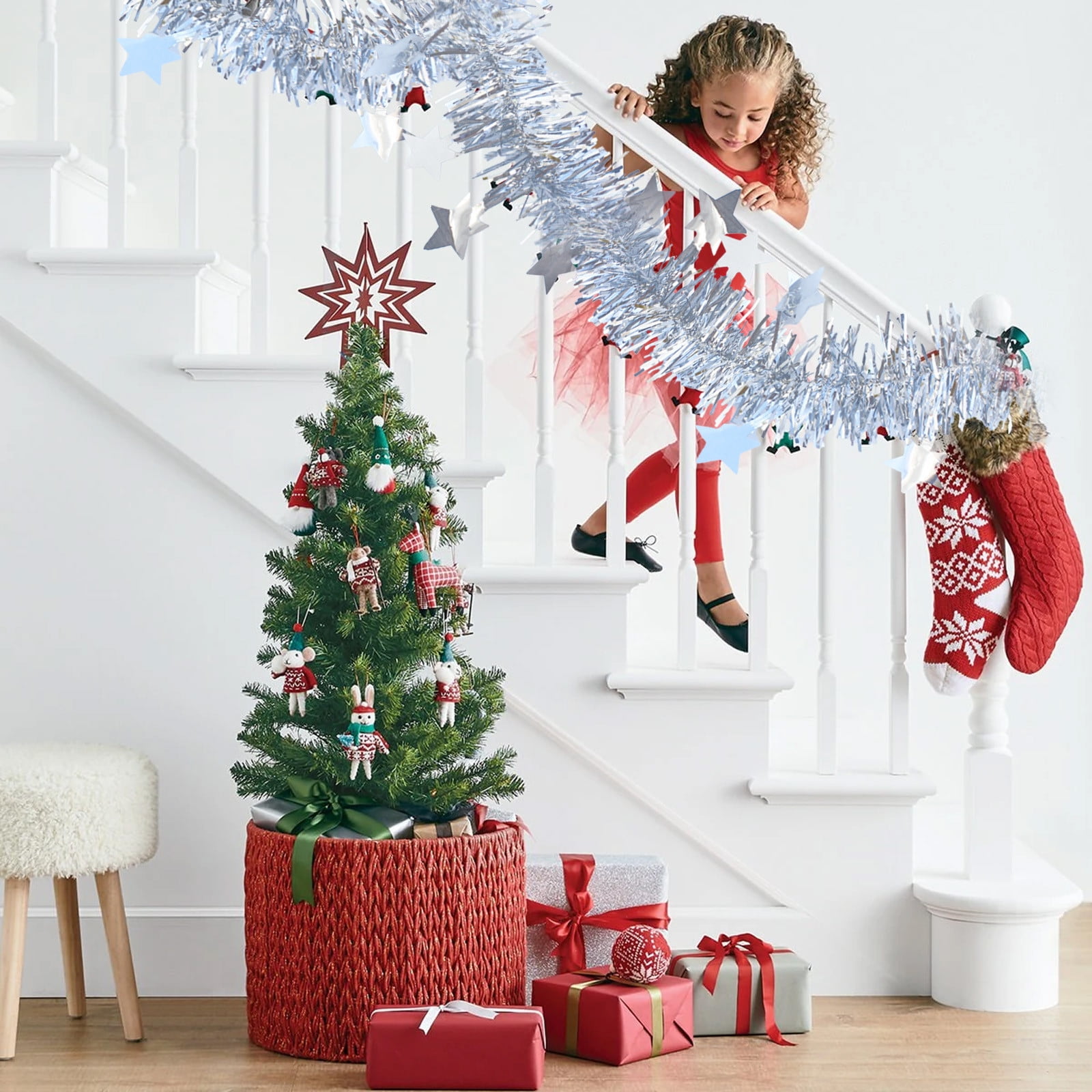 6.5Ft Tinsel Garland, Iridescent Holiday Metalic Decorations for ...