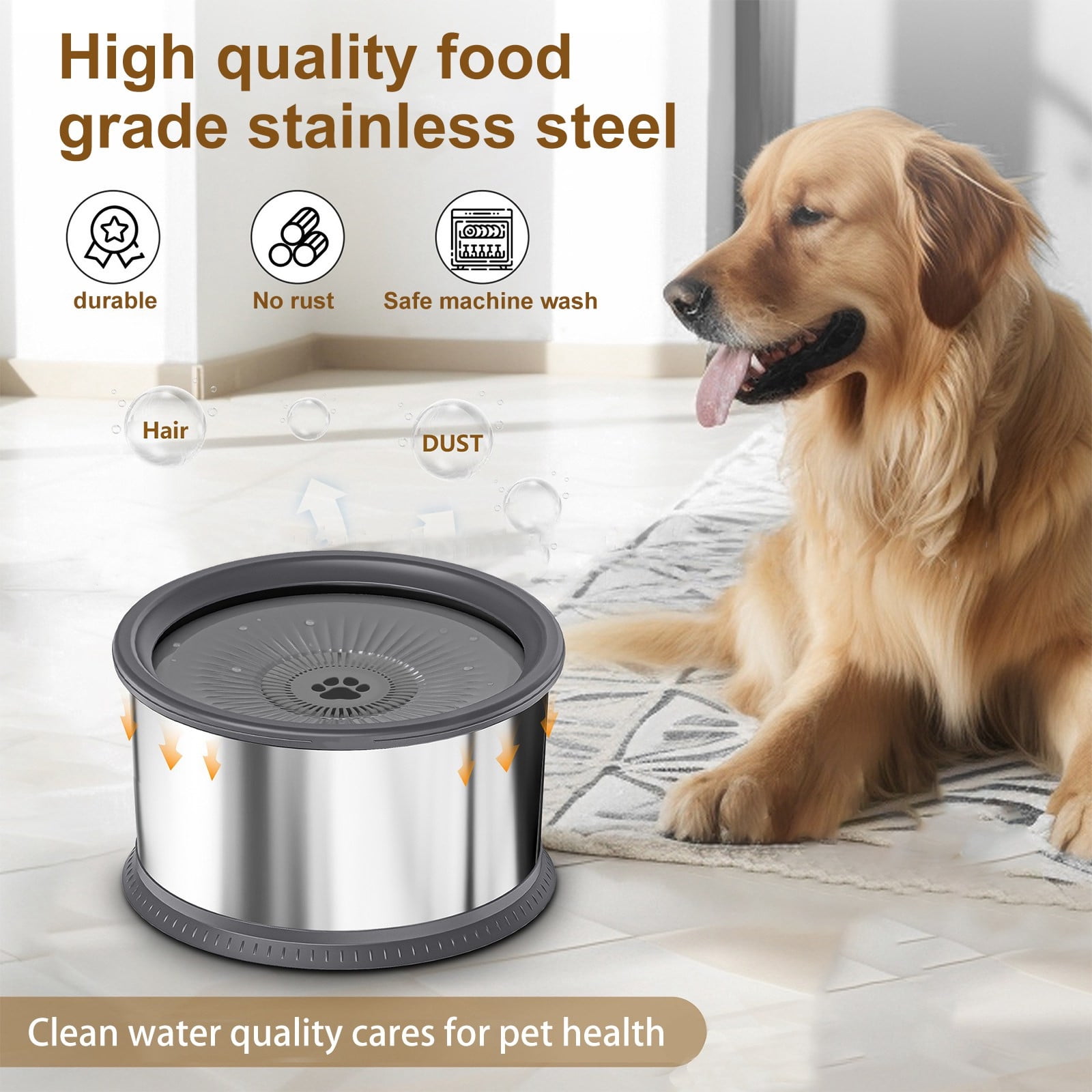 6.5L Dog Water Bowl, No Spill Water Bowl for Dogs, Stainless Steel ...