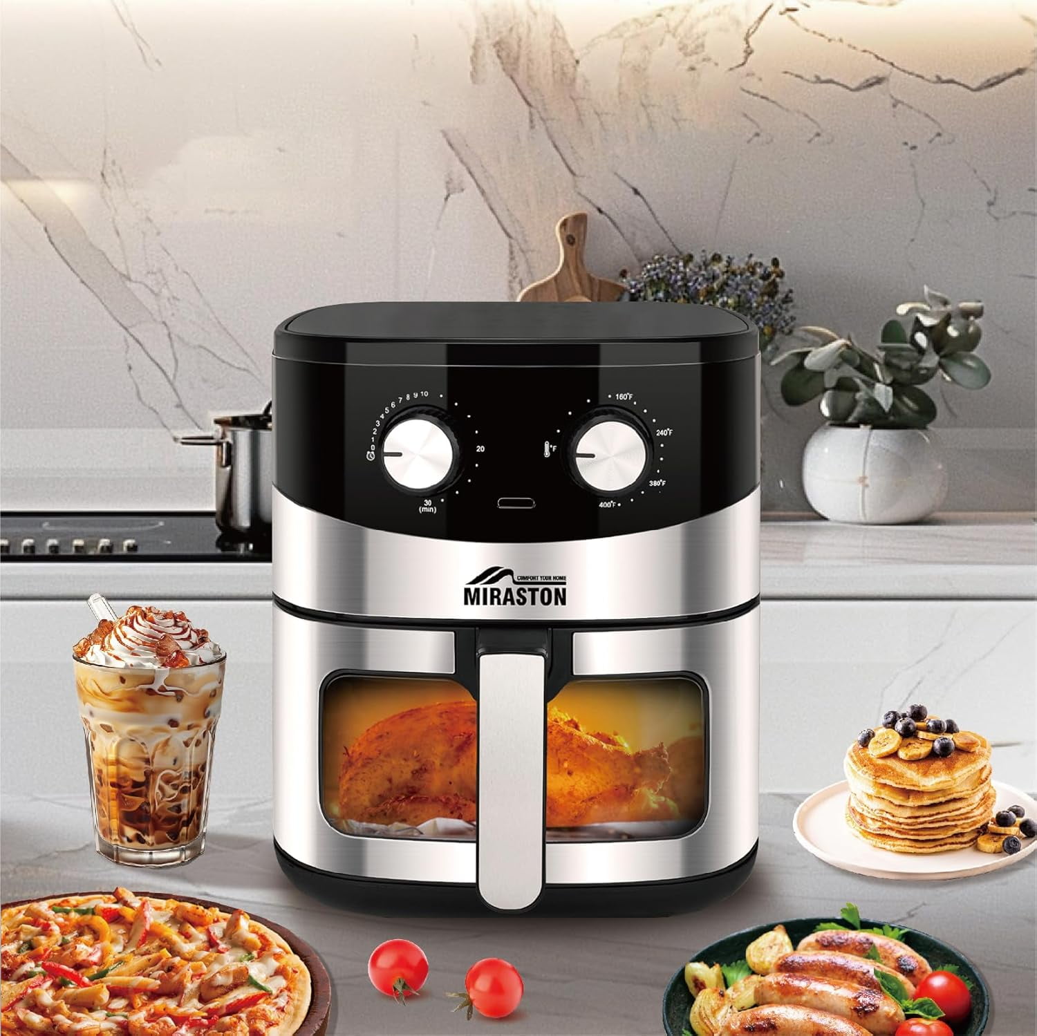 6.5Quart Air Fryer with Large Visual Window, 8-in-1 Manual Knob Air ...