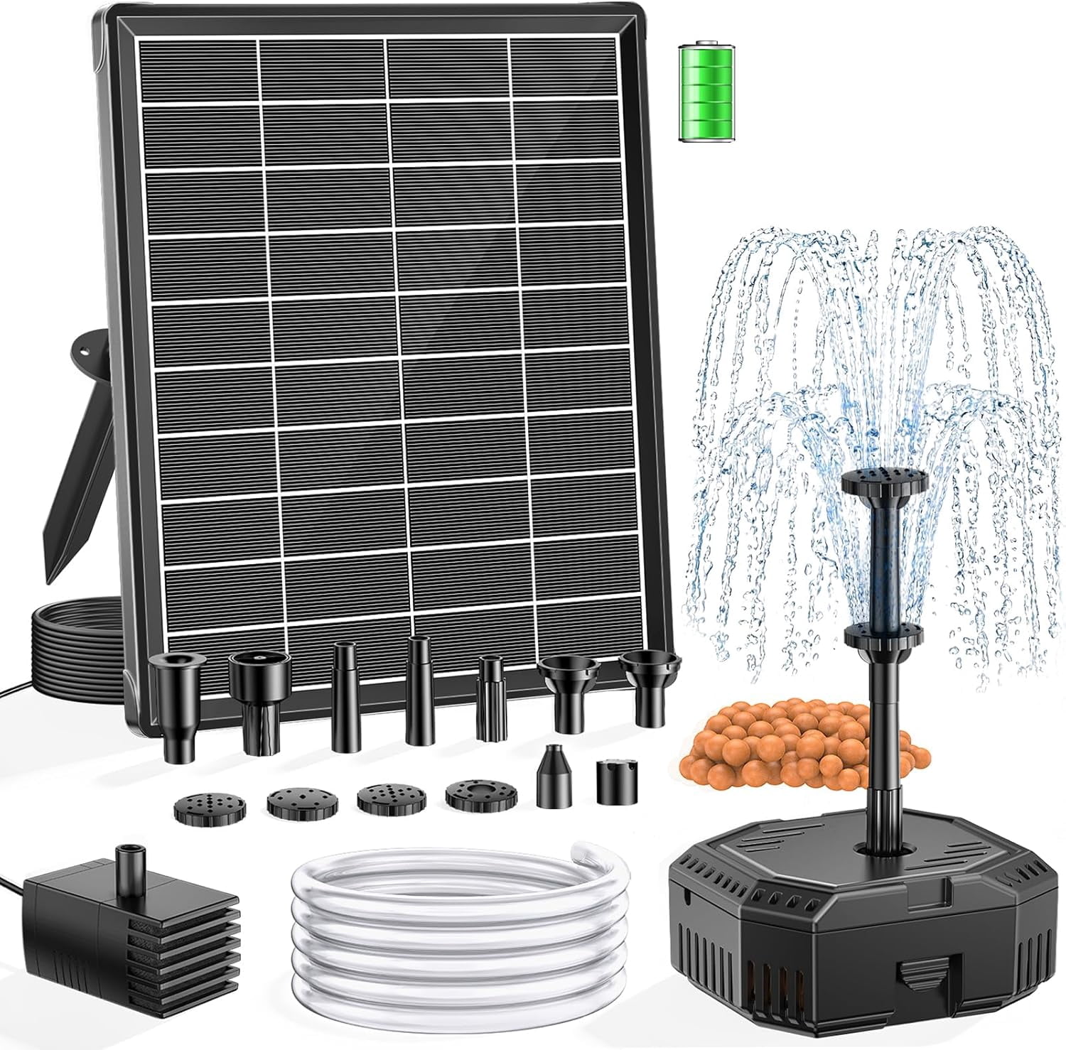 6.5W Solar Fountain Pump with 3600mAh Battery, Solar Water Fountain ...