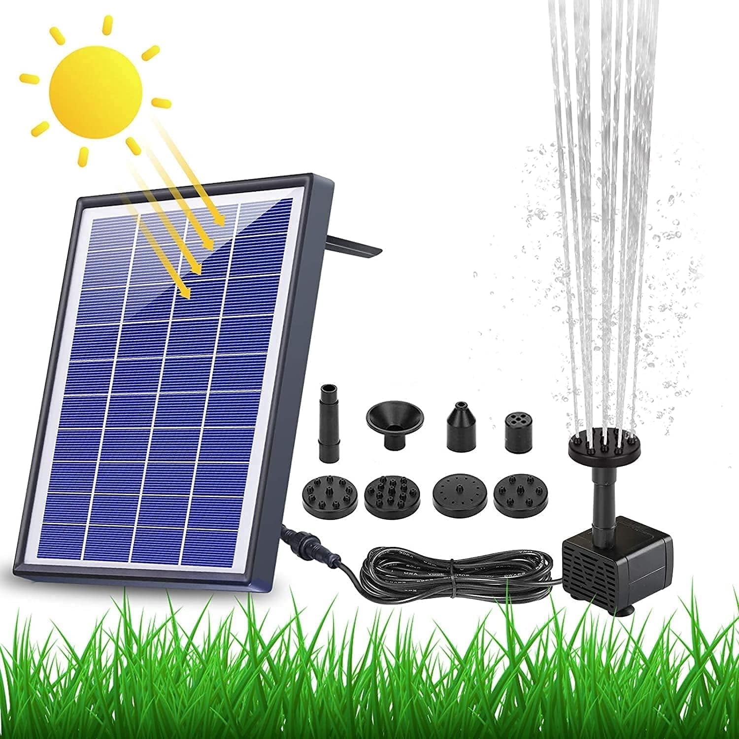 6.5W Solar Water Fountain with 1500mAh Battery, DIY Pump Kit with ...