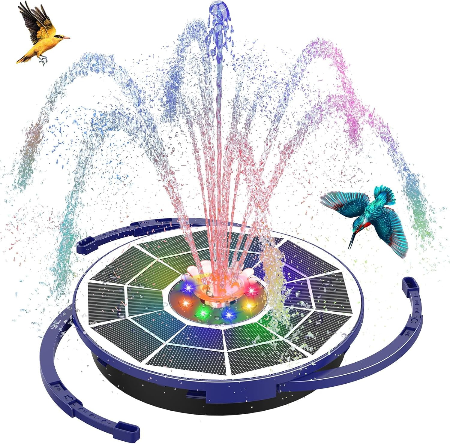 3.5W Solar Fountain Pump with LED Colorful Lights & 3000mAh Battery ...