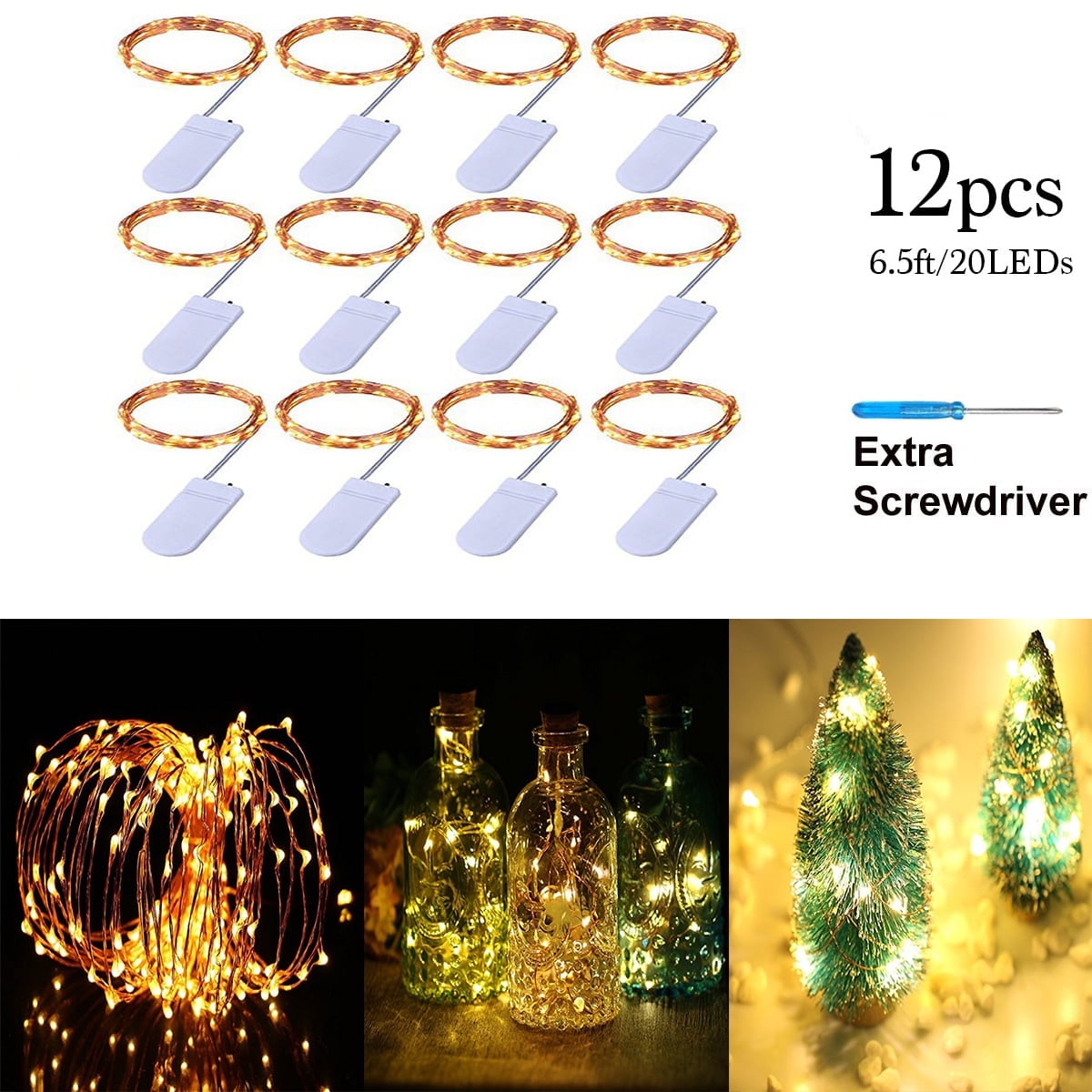6.5ft(2m) LED Starry String Lights 20 Micro Starry Copper Wire,Works ...