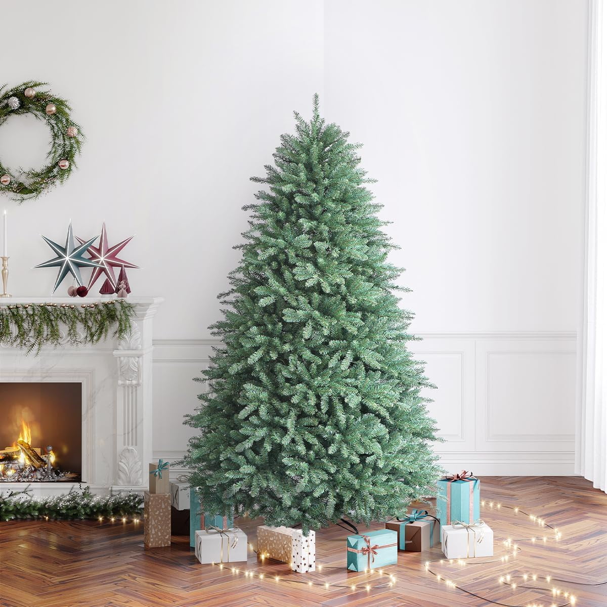 OasisCraft 6.5ft Unlit Christmas Tree Premium Hinged Blue Spruce ...
