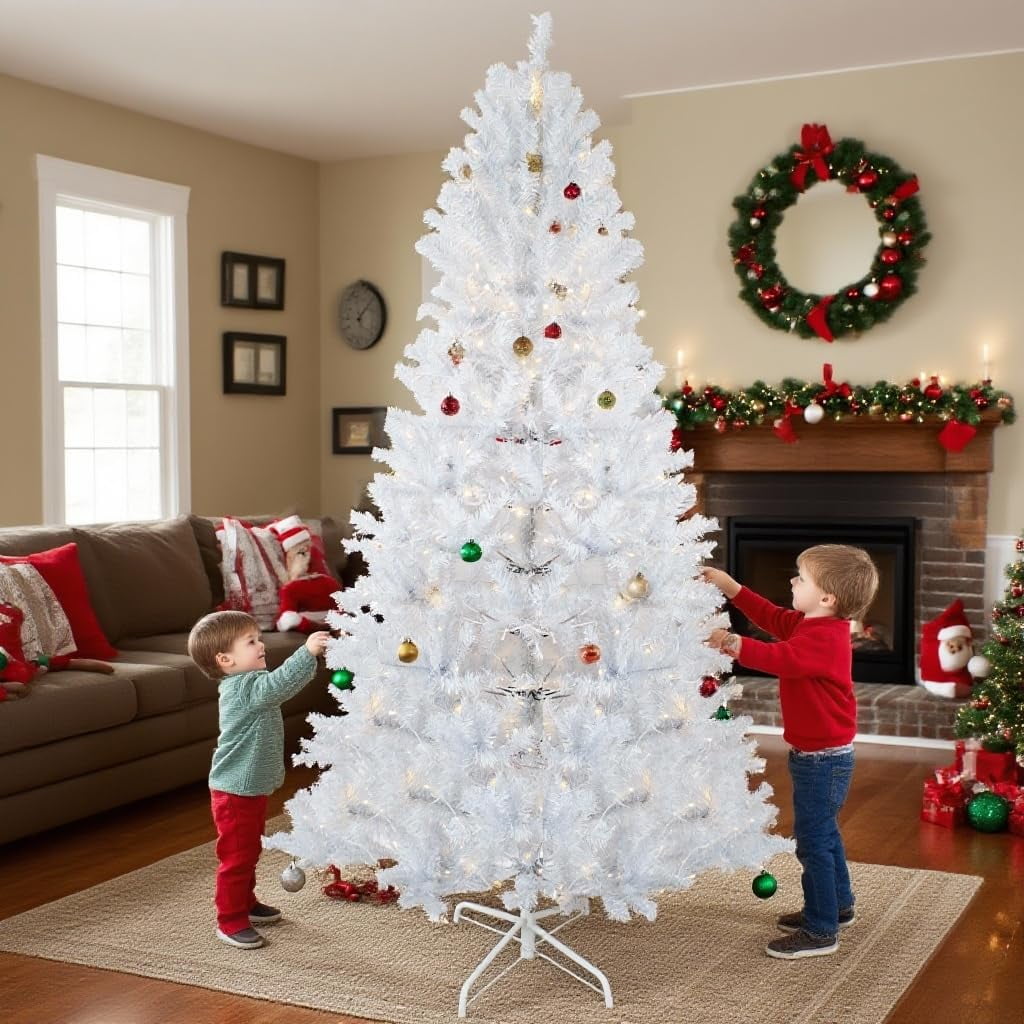 6.5ft Festive Pre-lit Artificial Christmas Tree 250 Warm White LED ...