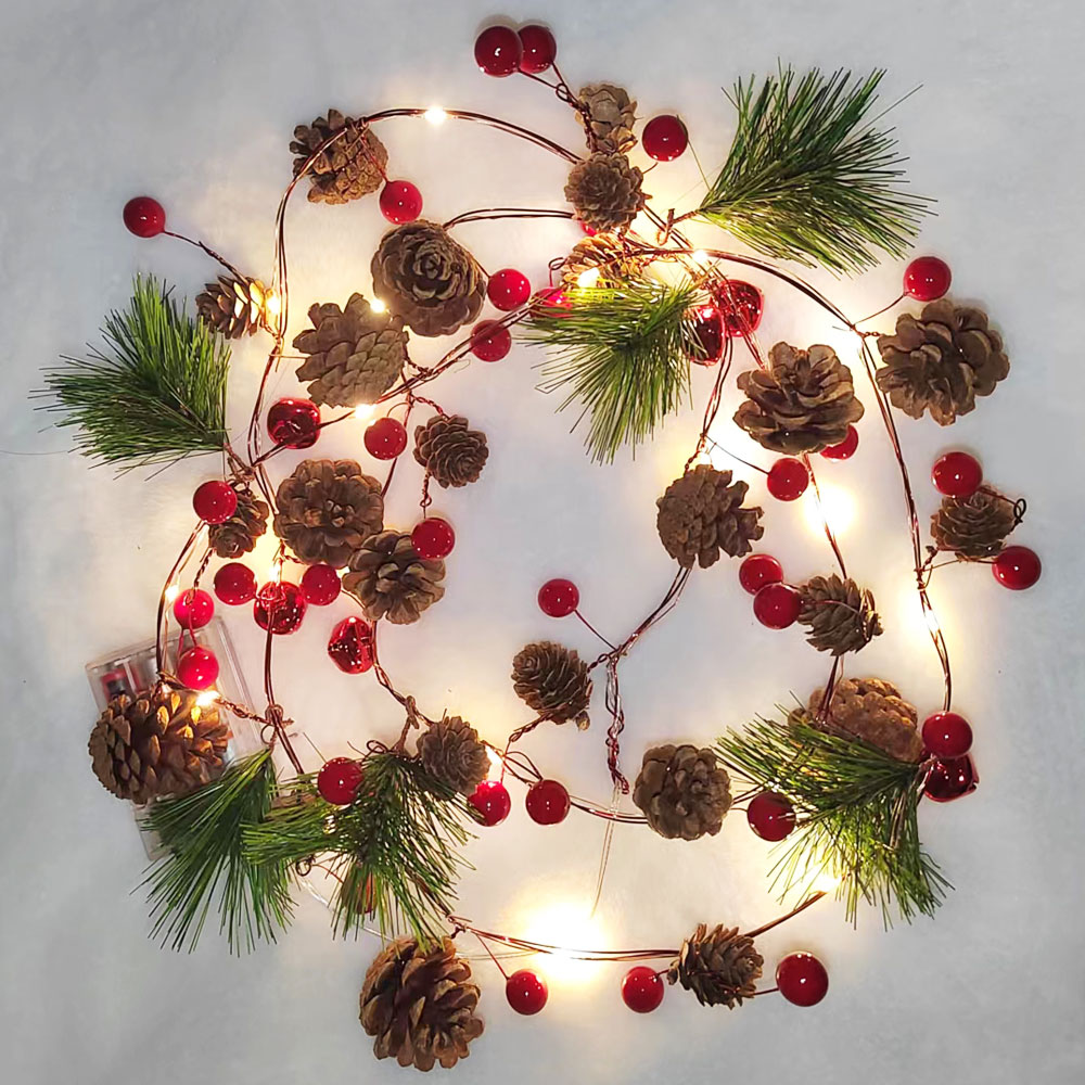 6.5ft Pinecone Red Berry Christmas String Lights, 20 LED Xmas Christmas ...