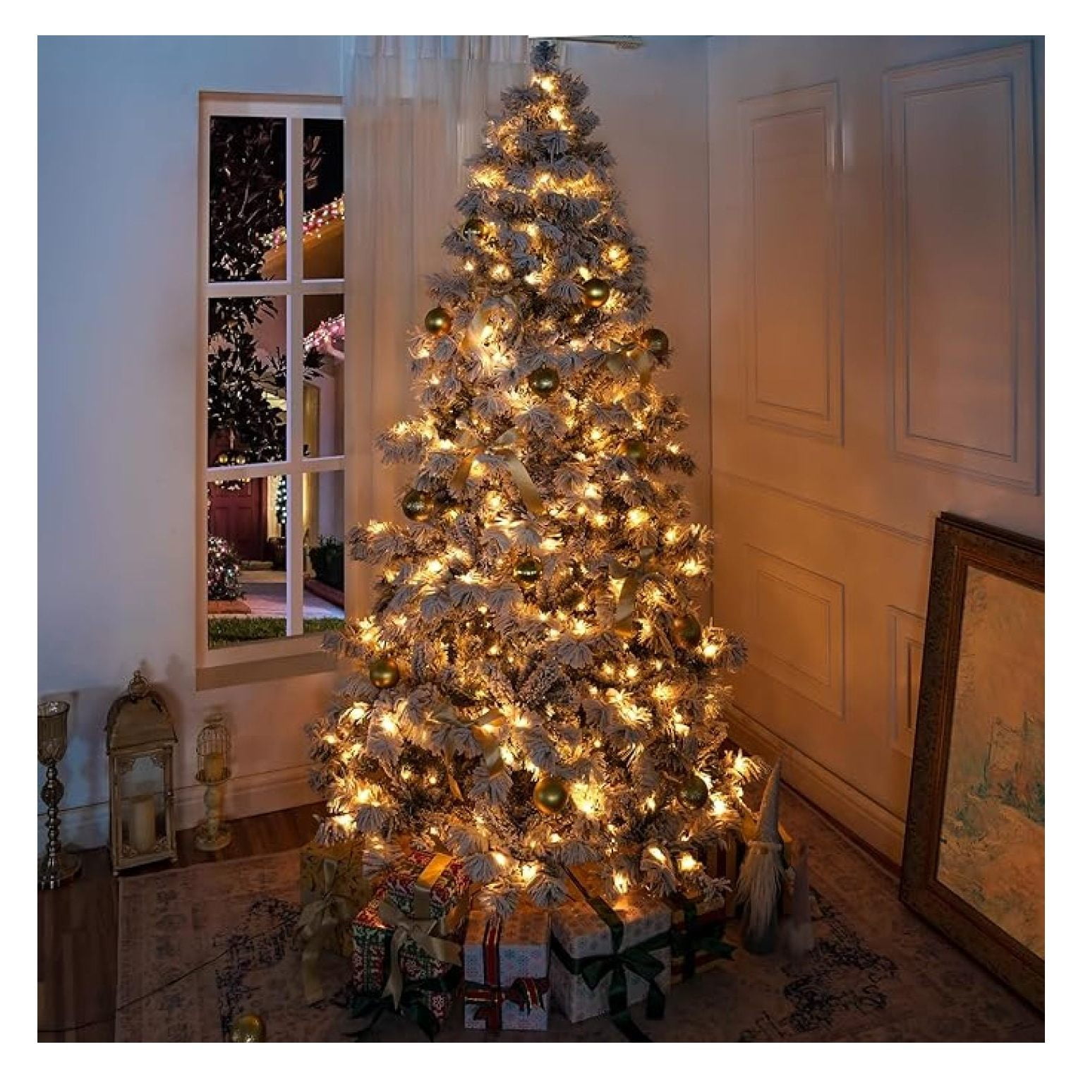 6.5ft Snow Flocked Christmas Tree with Lights, Realistic Frosted ...