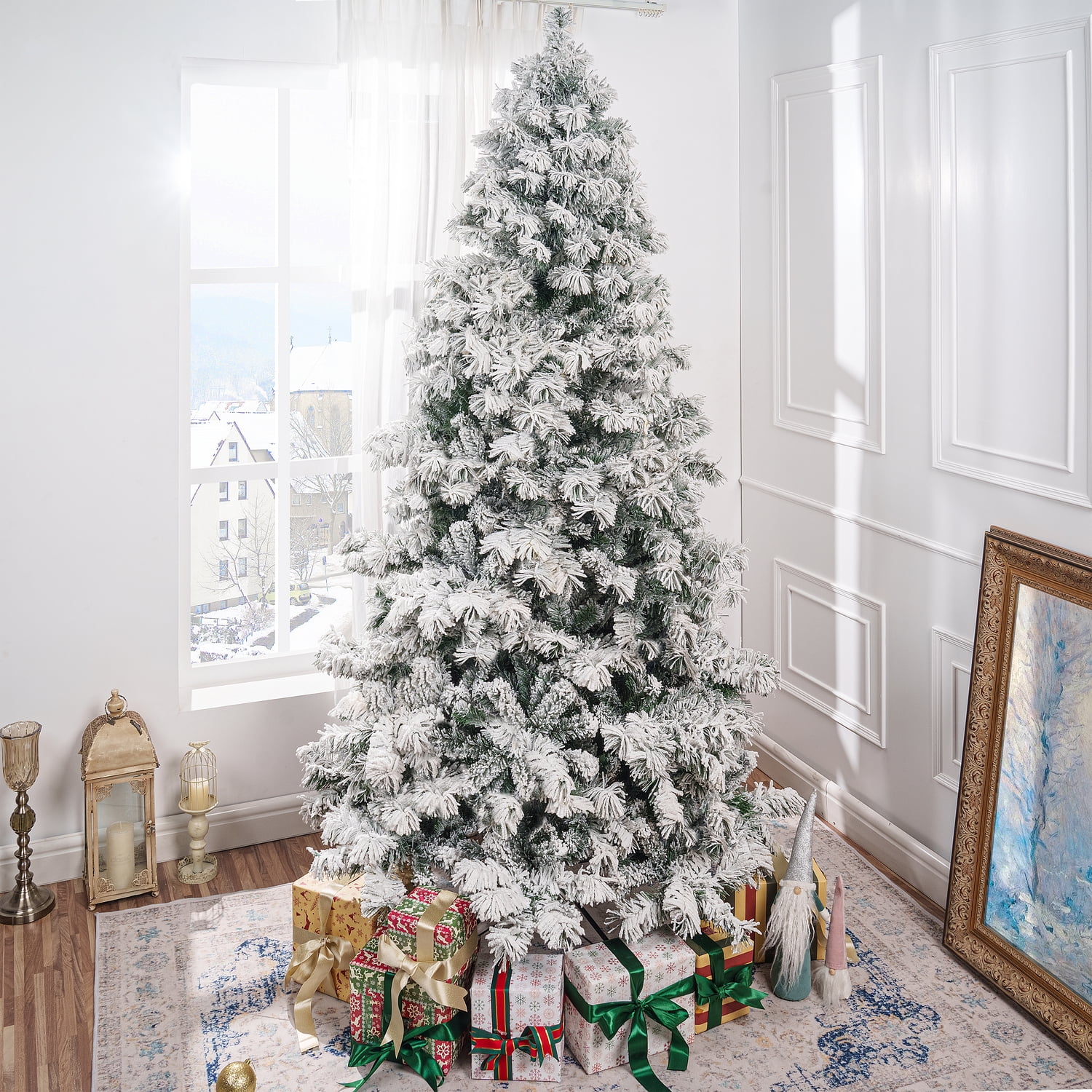 Skylar Snow Flocked Christmas Tree Prelit, Realistic Alaskan Pine ...
